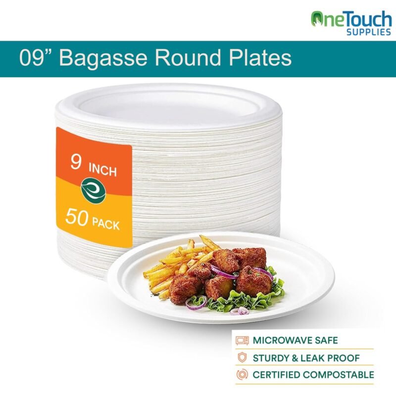 EcoChoice 9'' Bagasse Round Plates - One Touch Supplies