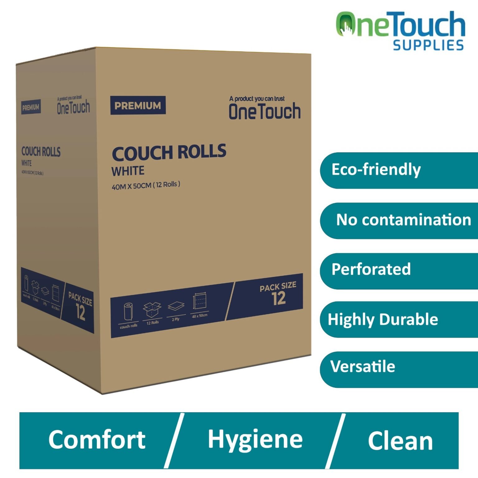 White Couch Paper Roll (Pack of 12) | High Quality & Durable